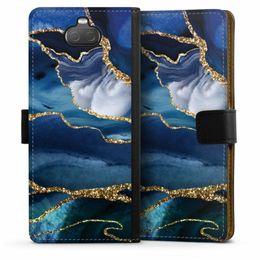 DeinDesign Handyhülle Blue Marble Gold Glitter Look, Hülle, Handy Flip Case, Wallet Cover, Handytasche Leder Marmor Blau Gold & Kupfer, schwarz