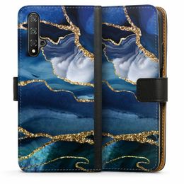 DeinDesign Handyhülle Blue Marble Gold Glitter Look, Hülle, Handy Flip Case, Wallet Cover, Handytasche Leder Marmor Blau Gold & Kupfer, schwarz