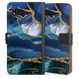 DeinDesign Handyhülle Blue Marble Gold Glitter Look, Hülle, Handy Flip Case, Wallet Cover, Handytasche Leder Marmor Blau Gold & Kupfer, schwarz