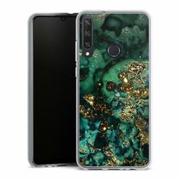 DeinDesign Handyhülle Marmor Glitzer Look Muster Cyan Glitter Marble Look, Huawei Y6p Silikon Hülle Bumper Case Handy Schutzhülle, weiß, transparent