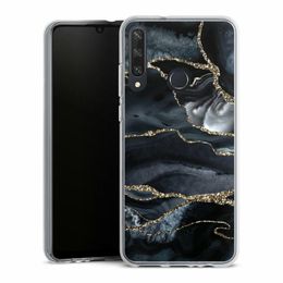 DeinDesign Handyhülle Glitzer Look Marmor Trends Dark marble gold Glitter look, Huawei Y6p Silikon Hülle Bumper Case Handy Schutzhülle, weiß