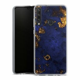 DeinDesign Handyhülle Marmor Gold Utart Blue and Golden Marble Look, Huawei Y6p Silikon Hülle Bumper Case Handy Schutzhülle, weiß, transparent