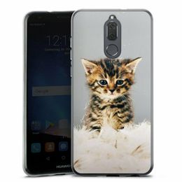 DeinDesign Handyhülle Katze Haustier Feder Kitty, Huawei Mate 10 lite Silikon Hülle Bumper Case Handy Schutzhülle, weiß, transparent