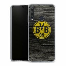 DeinDesign Handyhülle Borussia Dortmund BVB Holzoptik BVB Holzoptik, Huawei Y6p Silikon Hülle Bumper Case Handy Schutzhülle, weiß, transparent