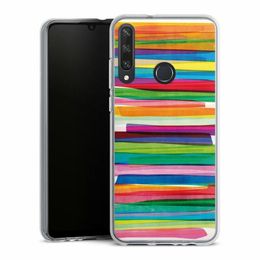 DeinDesign Handyhülle Streifen Wasserfarbe bunt Colorful Stripes1, Huawei Y6p Silikon Hülle Bumper Case Handy Schutzhülle, weiß, transparent