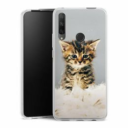 DeinDesign Handyhülle Katze Haustier Feder Kitty, Huawei Honor 9X Silikon Hülle Bumper Case Handy Schutzhülle, weiß, transparent