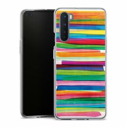 DeinDesign Handyhülle Streifen Wasserfarbe bunt Colorful Stripes1, OnePlus Nord Silikon Hülle Bumper Case Handy Schutzhülle, weiß, transparent