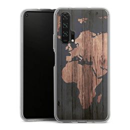 DeinDesign Handyhülle Landkarte Holzoptik Weltkarte Wooden World Map, Huawei Honor 20 Pro Silikon Hülle Bumper Case Handy Schutzhülle, weiß
