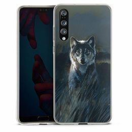 DeinDesign Handyhülle Wolf Natur Malerei Wolf 2, Huawei P20 Pro Silikon Hülle Bumper Case Handy Schutzhülle, weiß, transparent