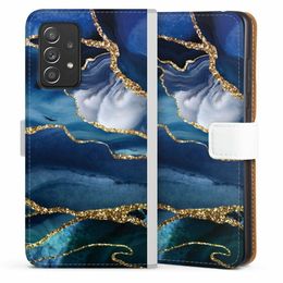 DeinDesign Handyhülle Blue Marble Gold Glitter Look, Hülle, Handy Flip Case, Wallet Cover, Handytasche Leder Marmor Blau Gold & Kupfer, weiß