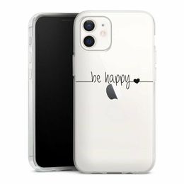 DeinDesign Handyhülle Statement Glück Motiv ohne Hintergrund be happy transparent, Apple iPhone 12 Silikon Hülle Bumper Case Handy Schutzhülle, weiß