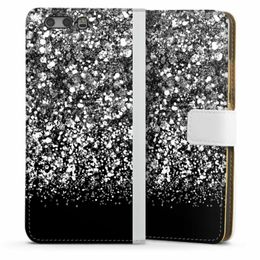 DeinDesign Handyhülle Glitzer Look Schneeflocken Muster Snow Fall Glitter Look, Huawei P10 Hülle Handy Flip Case Wallet Cover Handytasche Leder, weiß