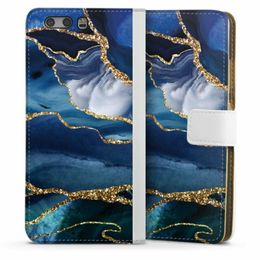 DeinDesign Handyhülle Blue Marble Gold Glitter Look, Hülle, Handy Flip Case, Wallet Cover, Handytasche Leder Marmor Blau Gold & Kupfer, weiß