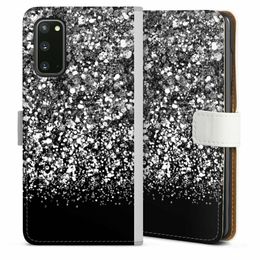 DeinDesign Handyhülle Glitzer Look Schneeflocken Muster Snow Fall Glitter Look, Samsung Galaxy S20 Hülle Handy Flip Case Wallet Cover, weiß