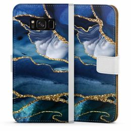 DeinDesign Handyhülle Blue Marble Gold Glitter Look, Hülle, Handy Flip Case, Wallet Cover, Handytasche Leder Marmor Blau Gold & Kupfer, weiß