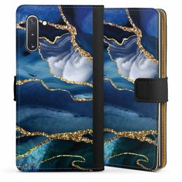 DeinDesign Handyhülle Blue Marble Gold Glitter Look, Hülle, Handy Flip Case, Wallet Cover, Handytasche Leder Marmor Blau Gold & Kupfer, schwarz