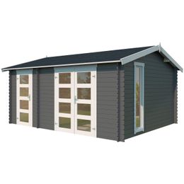 Lasita Maja Gartenhaus Carroz 2, BxT: 476x404 cm, (Set), Blockbohlenhaus 28mm 2-Raum, Fundamentmaß 4560x3600, Carbongrau, grau