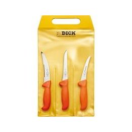 DICK ErgoGrip Messersatz Jagd, Outdoor, 3-teilig orange, Aufbrechmesser mit Anschnittwelle, 2 Ausbeinmesser