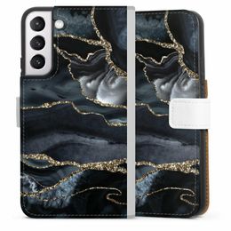 DeinDesign Handyhülle Glitzer Look Marmor Trends Dark marble gold Glitter look, Samsung Galaxy S22+ Hülle Handy Flip Case Wallet Cover, weiß