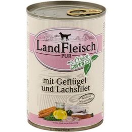 LANDFLEISCH Dog Pur Geflügel & Lachsfilet 12 x 400g