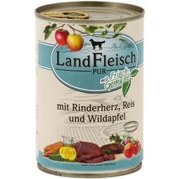 LANDFLEISCH Dog Pur Rinderherz, Reis & Wildapfel 12 x 400g