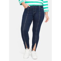 sheego Große Größen: Schmale Ankle-Jeans mit Teilungsnaht vorn, blue black Denim, Gr.54