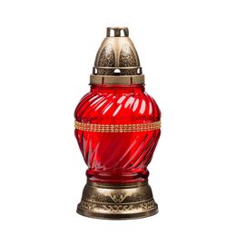 Glofrex S.C. Grabkerze Grablicht-Glas mit Kerze - rot/gold - Höhe 25 cm - Brenndauer 24 h
