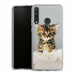 DeinDesign Handyhülle Katze Haustier Feder Kitty, Huawei Y6p Silikon Hülle Bumper Case Handy Schutzhülle, weiß, transparent
