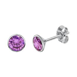 V Ohrstecker 925 Silber rhodiniert CZ lila 925/- Sterling Silber Zirkonia lila 1cm Glänzend