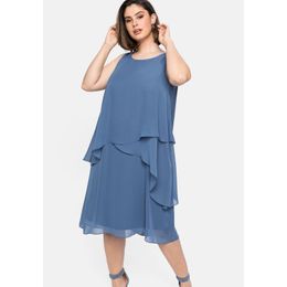 sheego Große Größen: Ärmelloses Cocktailkleid im Lagenlook, rauchblau, Gr.54