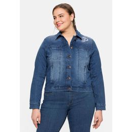 sheego Große Größen: Kurze Jeansjacke mit Trachten-Stickereien, blue Denim, Gr.48