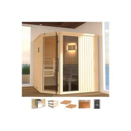 Weka Sauna Varberg 3, BxTxH: 194 x 194 x 199 cm, 57 mm, 7,5 kW Ofen mit ext. Steuerung, beige