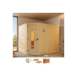 Weka Sauna Varberg 4, BxTxH: 244 x 194 x 199 cm, 57 mm, ohne Ofen, beige