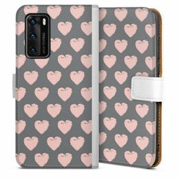 DeinDesign Handyhülle Herz Valentinstag Muster Herzpattern Rosa, Huawei P40 Hülle Handy Flip Case Wallet Cover Handytasche Leder, weiß
