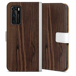 DeinDesign Handyhülle Holzoptik Holz Nussbaum Maserung Holzlook, Huawei P40 Hülle Handy Flip Case Wallet Cover Handytasche Leder, weiß