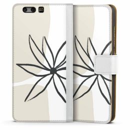 DeinDesign Handyhülle Blume Abstrakt Linien Flower and Cream, Huawei P10 Hülle Handy Flip Case Wallet Cover Handytasche Leder, weiß
