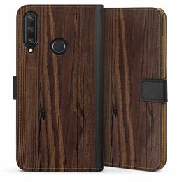 DeinDesign Handyhülle Holzoptik Holz Nussbaum Maserung Holzlook, Huawei Y6p Hülle Handy Flip Case Wallet Cover Handytasche Leder, schwarz