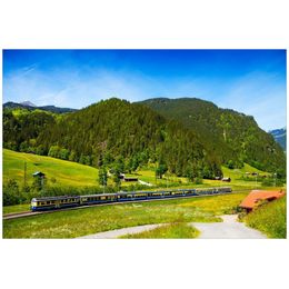 Wallario Acrylglasbild, Eisenbahn in einer Sommerlandschaft in der Schweiz