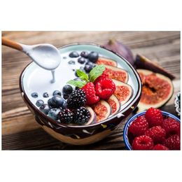 Wallario Acrylglasbild, Joghurt mit frischen Früchten