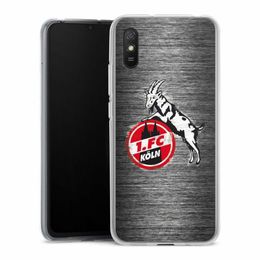 DeinDesign Handyhülle 1. FC Köln Metallic Look Offizielles Lizenzprodukt Metal Scratch 1.FC, Xiaomi Redmi 9A Silikon Hülle Bumper Case Handy Schutzhül