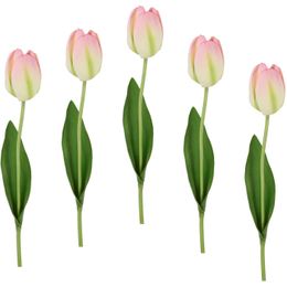 Kunstblume Real Touch Tulpen, I.GE.A., Höhe 67 cm, 5er Set künstliche Tulpenknospen, Kunstblumen, Stielblume, rosa|weiß