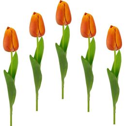 Kunstblume Real Touch Tulpen, I.GE.A., Höhe 67 cm, 5er Set künstliche Tulpenknospen, Kunstblumen, Stielblume, orange