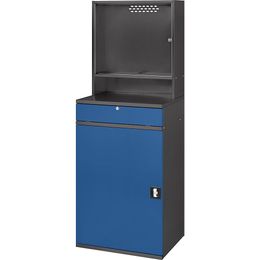 Rau Computer-Arbeitsstation, Monitorgehäuse, 1 Ausziehboden, Breite 650 mm, anthrazit / enzianblau