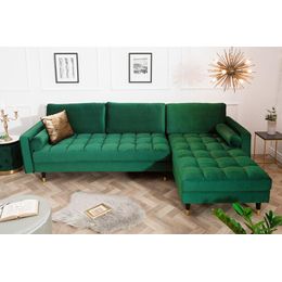 Riess Ambiente Elegantes Ecksofa COZY VELVET 260cm smaragdgrün Samt Federkern 3er-Sofa