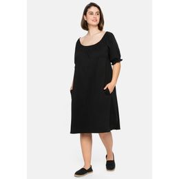 sheego Große Größen: Jerseykleid mit Smok-Ausschnitt und Puffärmeln, schwarz, Gr.46