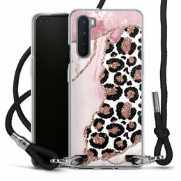 DeinDesign Handyhülle Leopard Glitzer Look Marmor Patterns and Textures Smooth Pink, OnePlus Nord Handykette Hülle mit Band Case zum Umhängen, weiß