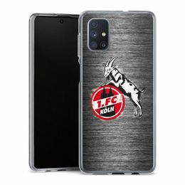 DeinDesign Handyhülle 1. FC Köln Metallic Look Offizielles Lizenzprodukt Metal Scratch 1.FC, Samsung Galaxy M51 Silikon Hülle Bumper Case Handy Schutz