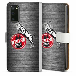 DeinDesign Handyhülle 1. FC Köln Metallic Look Offizielles Lizenzprodukt Metal Scratch 1.FC, Samsung Galaxy S20 Hülle Handy Flip Case Wallet Cover