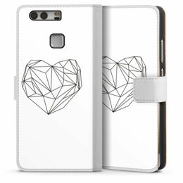DeinDesign Handyhülle Herz Graphic Dreiecke Heart graphic white, Huawei P9 Hülle Handy Flip Case Wallet Cover Handytasche Leder, weiß