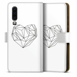 DeinDesign Handyhülle Herz Graphic Dreiecke Heart graphic white, Huawei P30 Hülle Handy Flip Case Wallet Cover Handytasche Leder, weiß